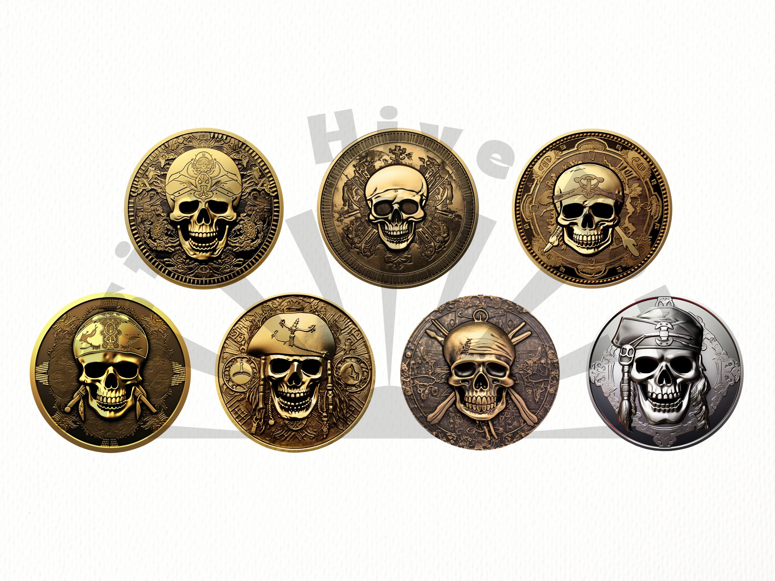Pirate Coins Clipart Bundle - Cold and Silver Pirate Treasure in PNG ...