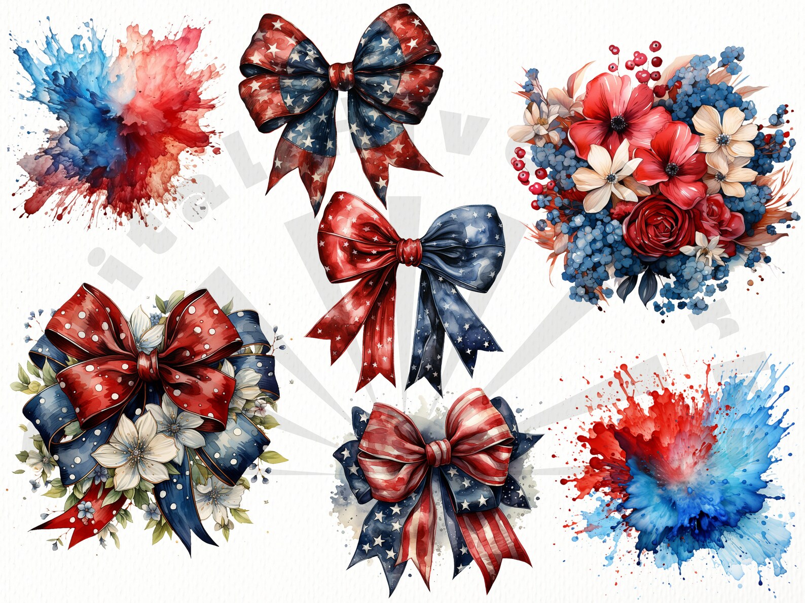 4th of July Watercolor Clipart 60 PNG Images Digital - Etsy