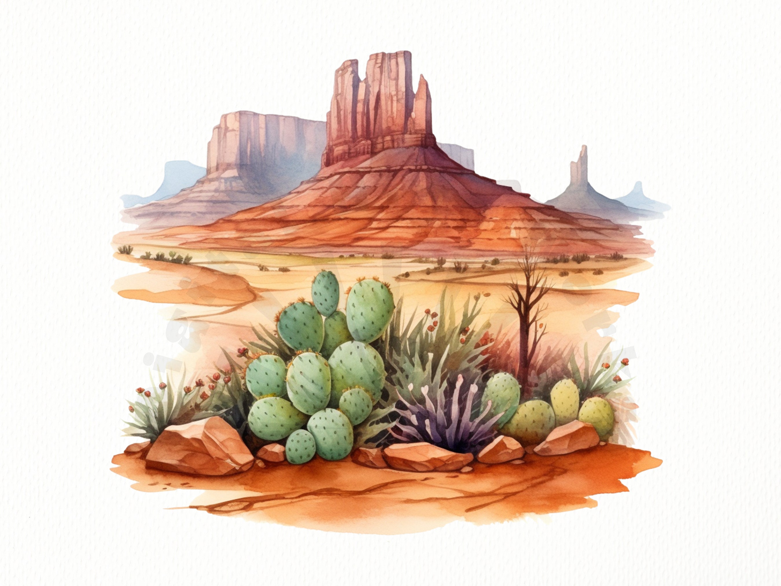 Watercolor Desert Buttes and Mesas Clipart | 12 Instant Download PNG ...