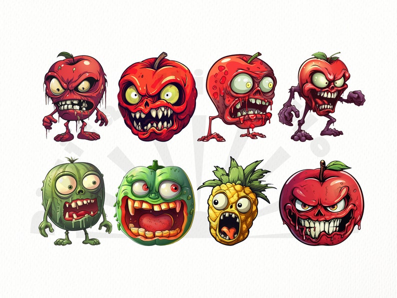 Zombie Fruit Clipart Bundle - PNG Format With Transparent Background ...