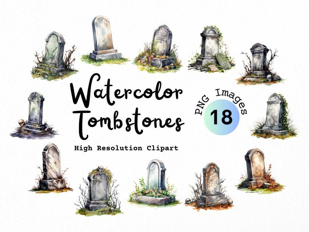 Watercolor Tombstones Clipart Bundle - PNG Format With Transparent ...