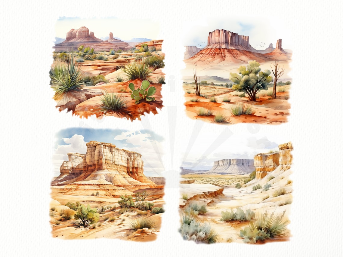 Watercolor Desert Buttes and Mesas Clipart | 12 Instant Download PNG ...