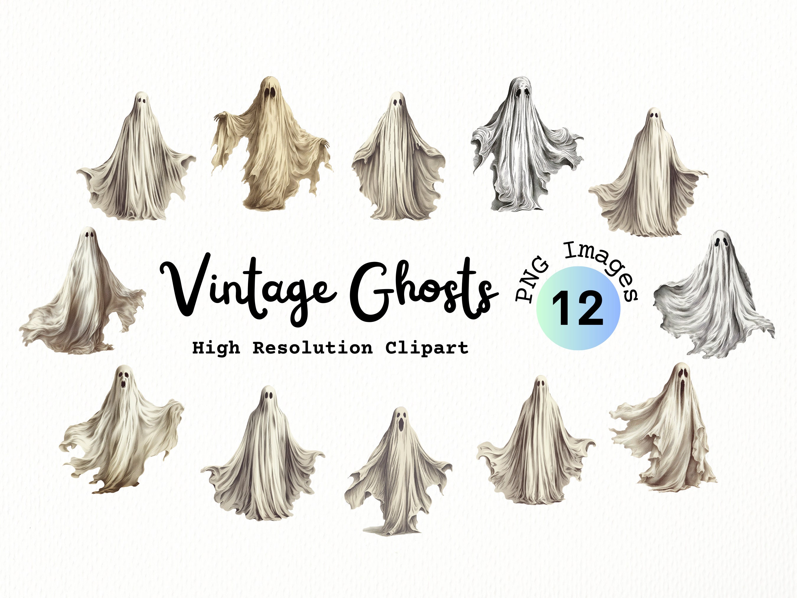 Vintage Ghost Clipart Bundle - PNG Format With Transparent Background ...