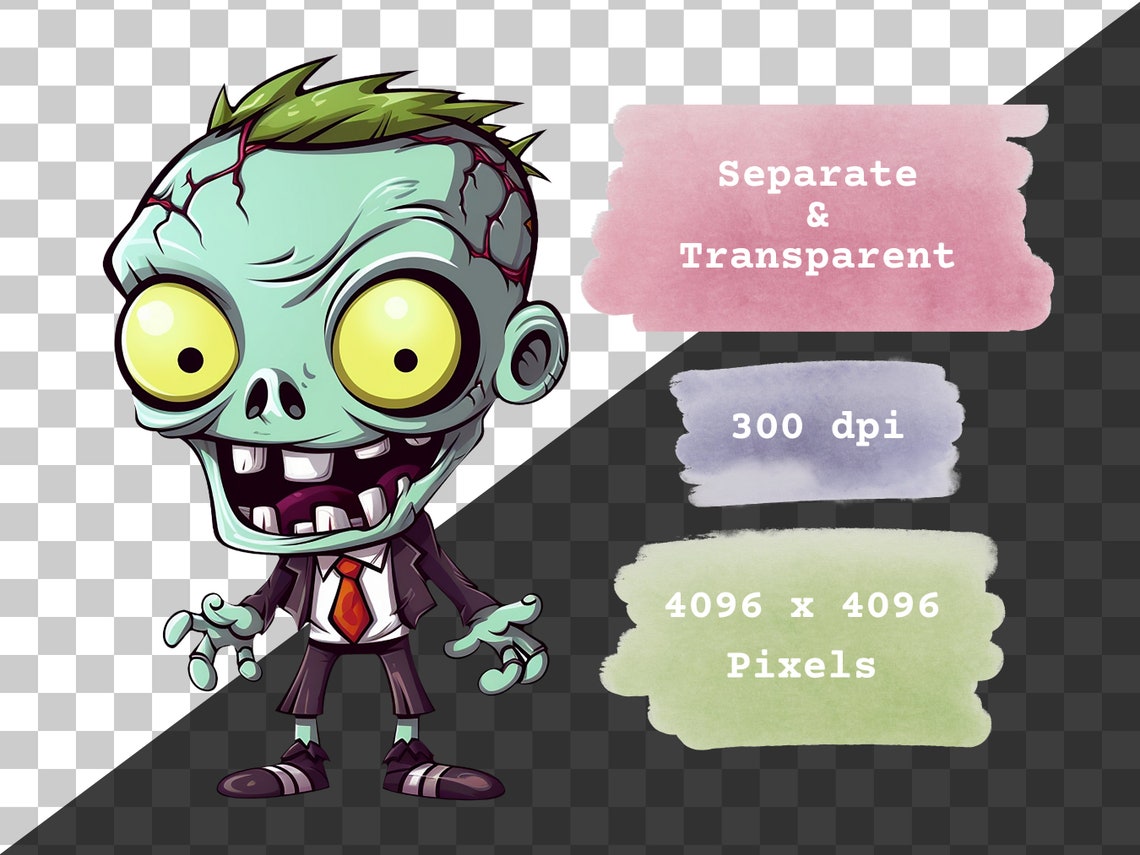 Cute Zombie Clipart Bundle – Halloween PNG Cartoons (digital Download ...
