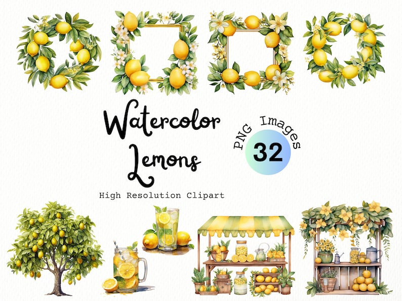 Watercolor Lemons Clipart | 32 PNG Images With Transparent Background ...