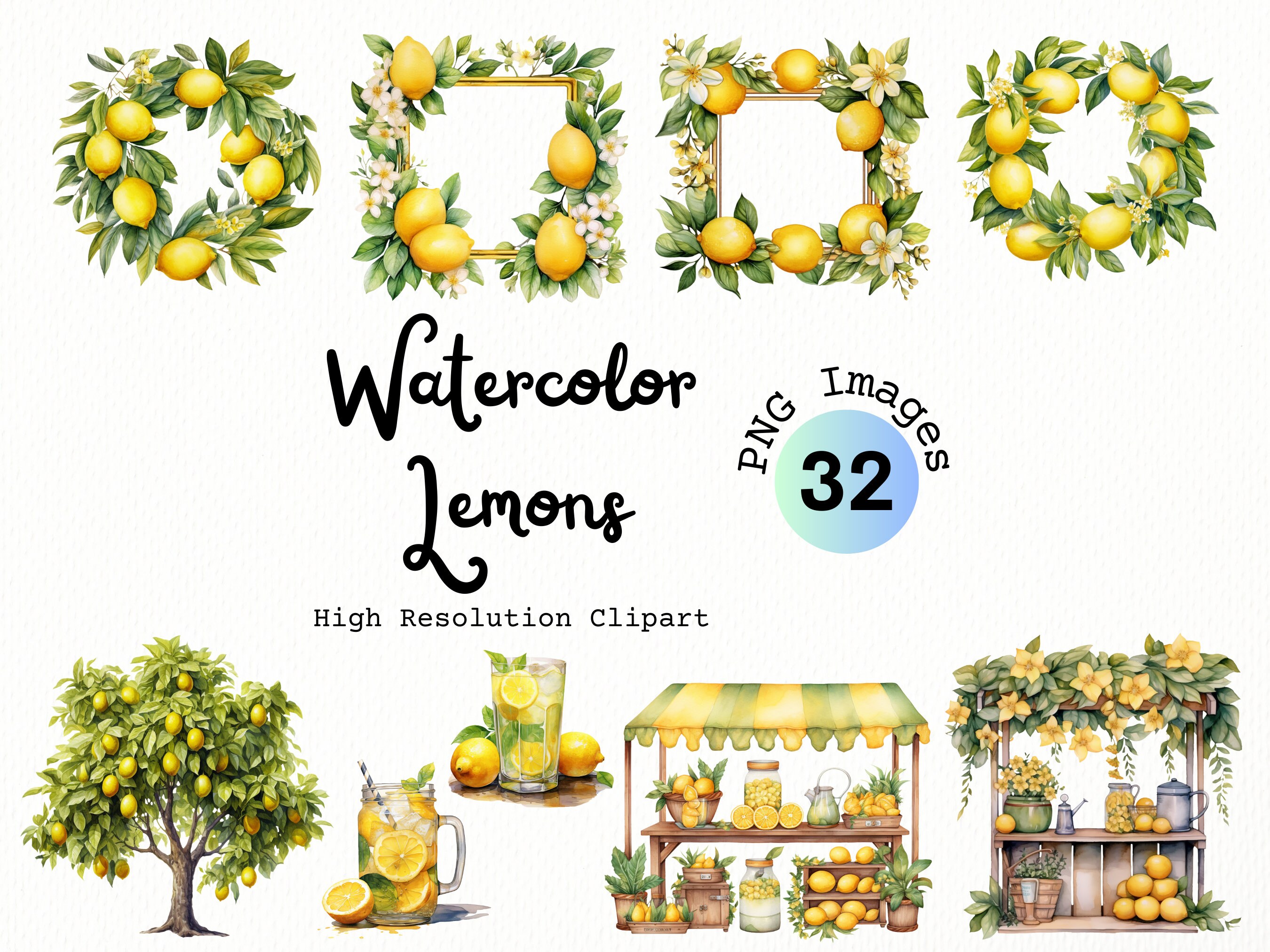 Watercolor Lemons Clipart | 32 PNG Images With Transparent Background ...