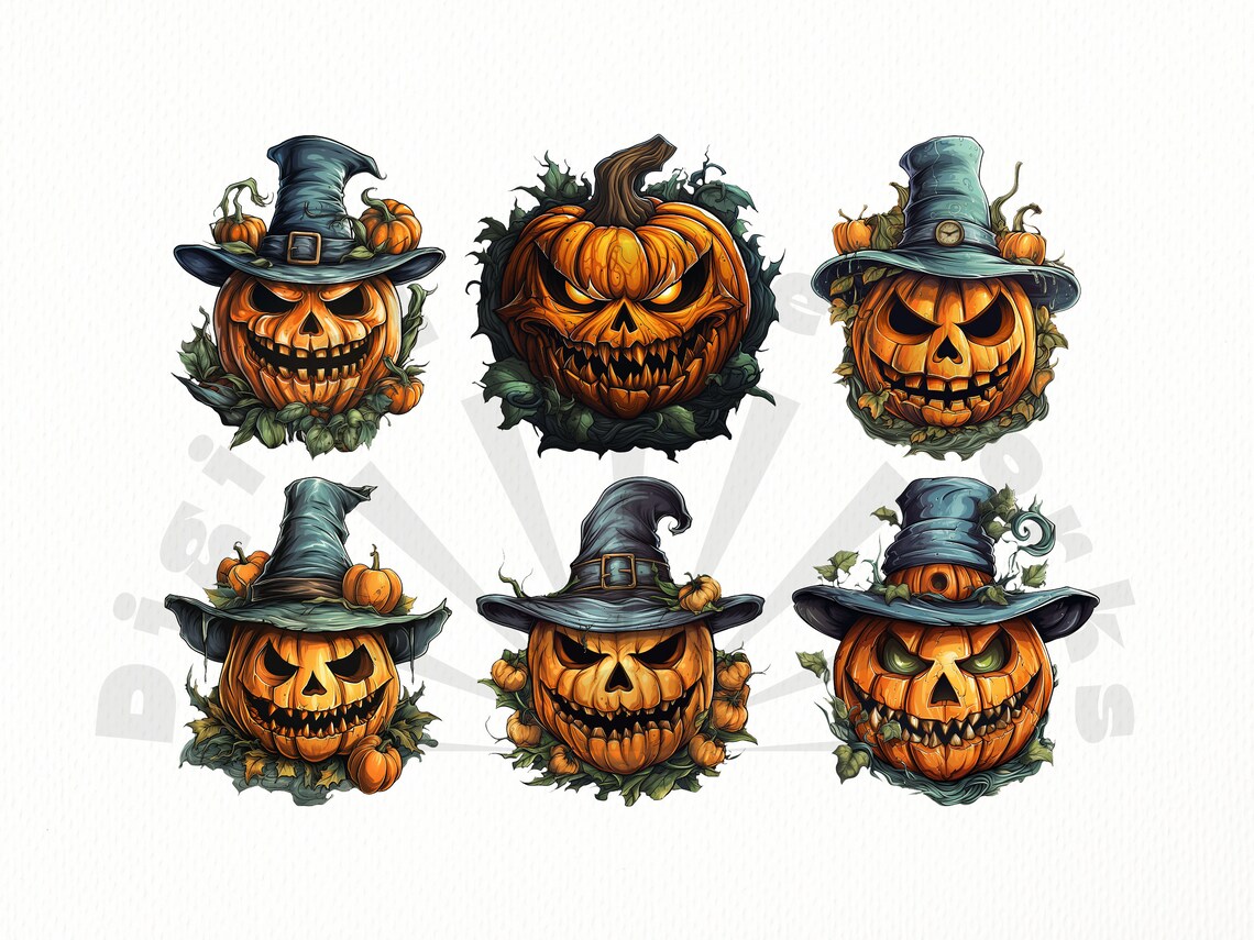 Scary Jack-o-lanterns Clipart Bundle PNG Format With Transparent ...