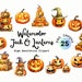 Watercolor Jack O Lanterns Clipart Bundle - PNG Format With Transparent ...