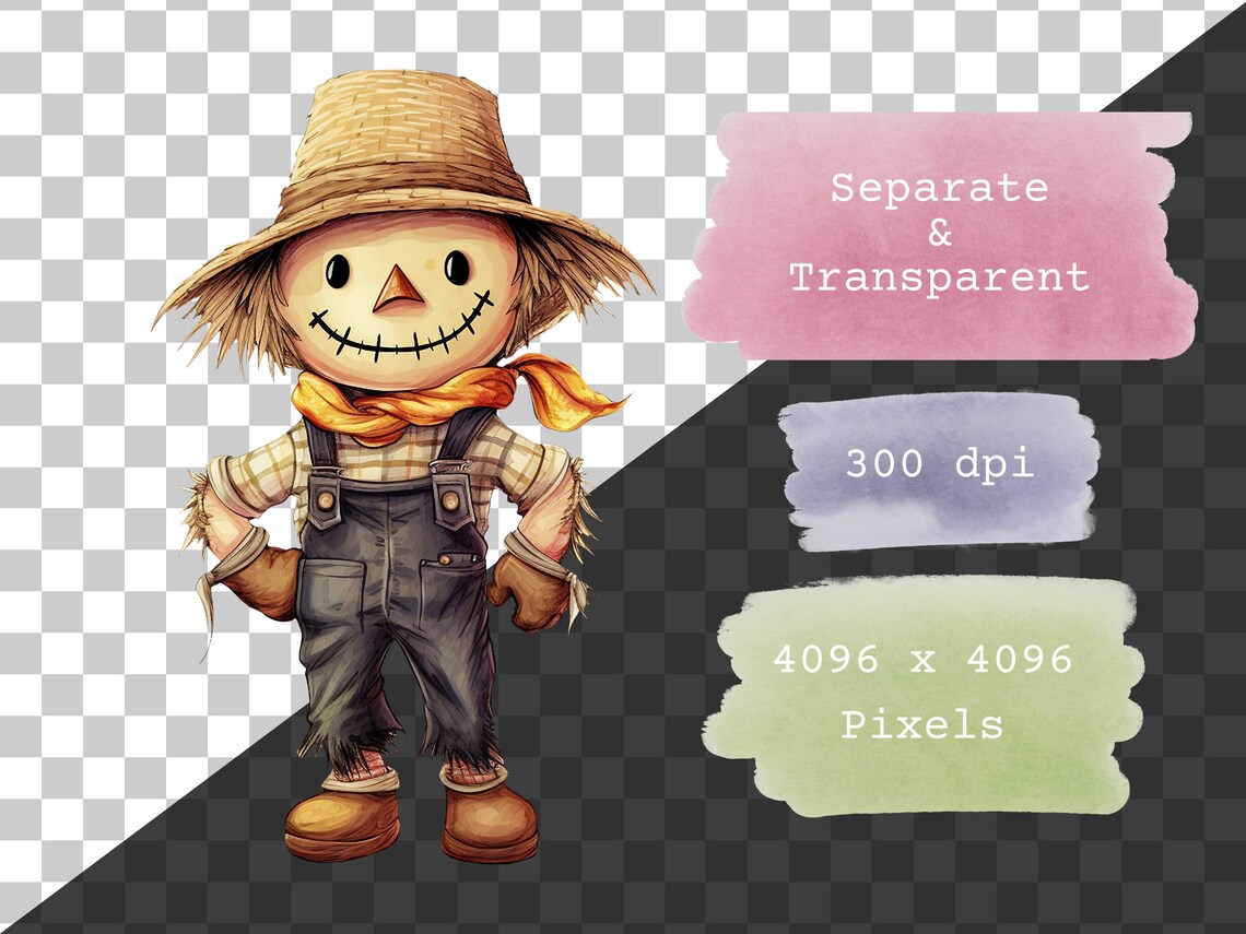 Watercolor Scarecrows Clipart Bundle PNG Format With - Etsy