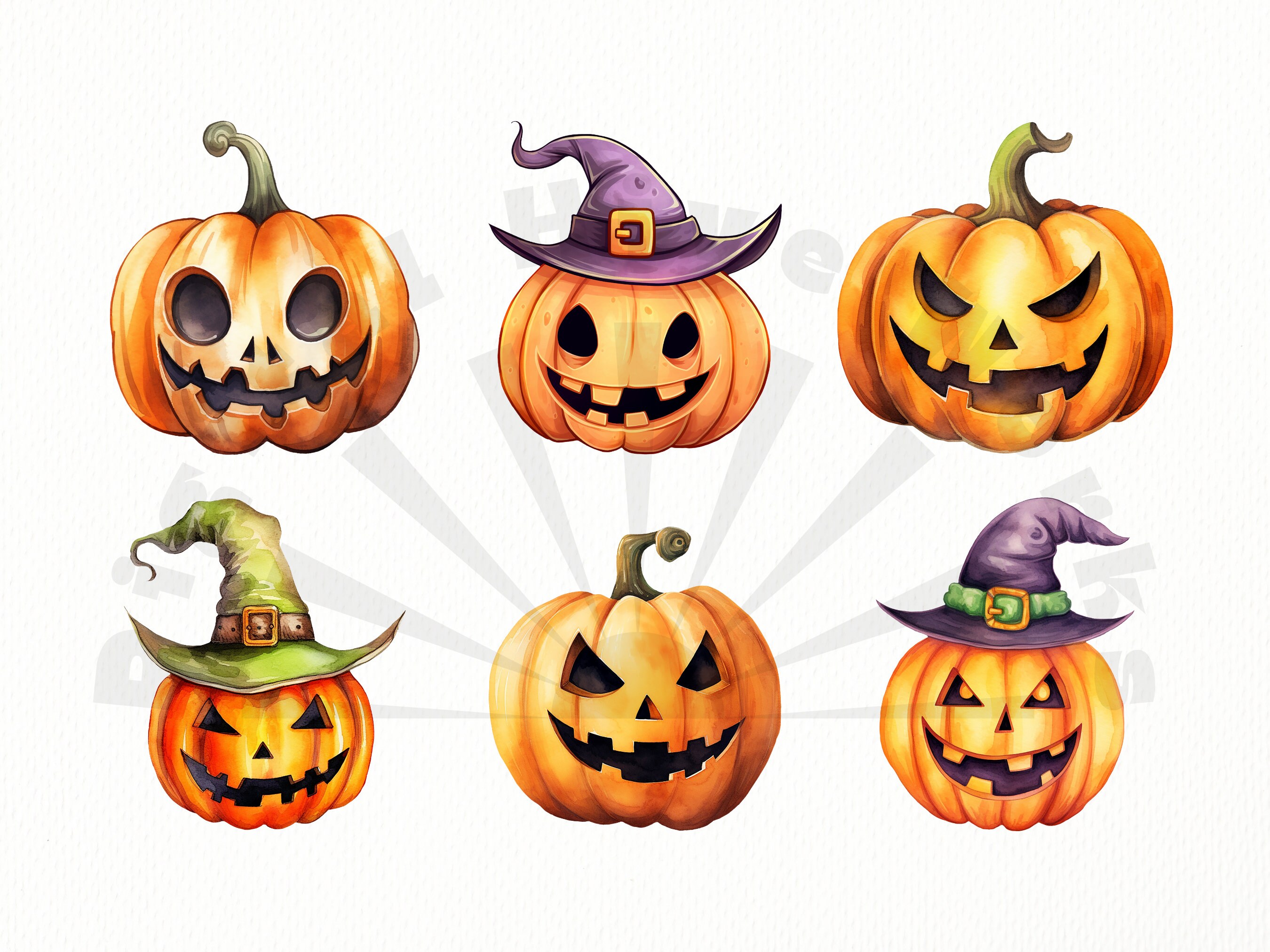 Watercolor Jack O Lanterns Clipart Bundle - PNG Format With Transparent ...