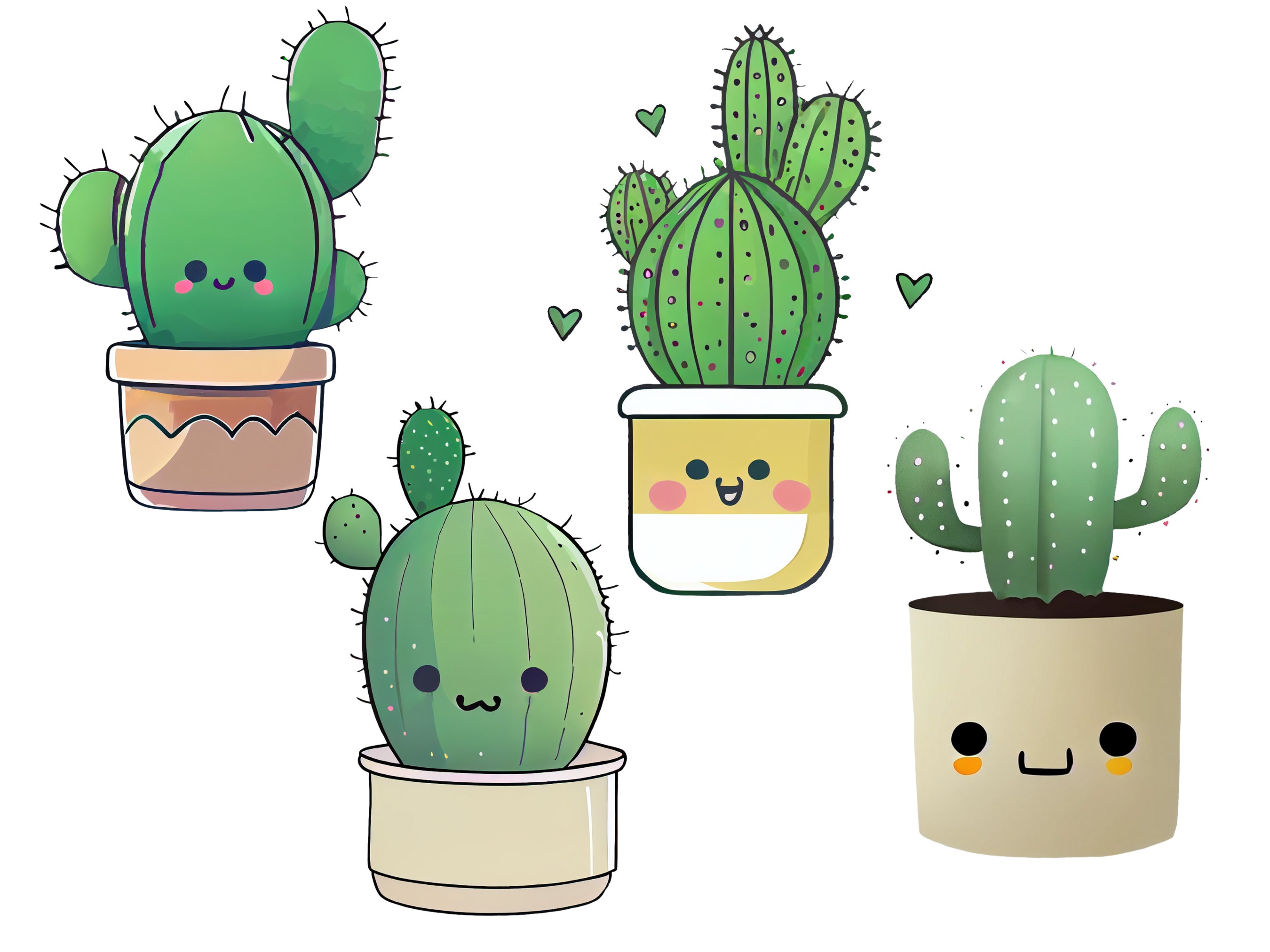 Cute Cactus Clipart Happy Cactus Clip Art Kawaii Cactus - Etsy