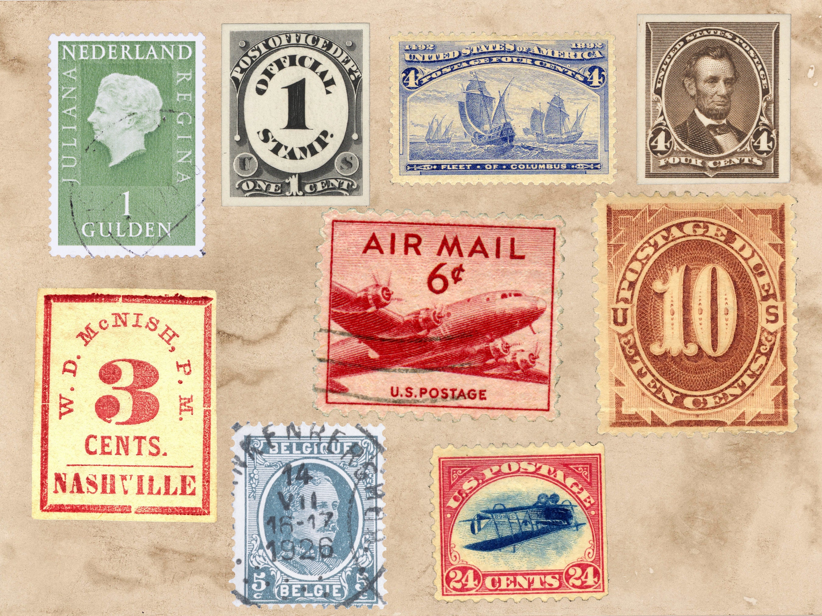 Vintage Stamps Clipart - Variety of 27 Postage Stamps, Digital Download ...