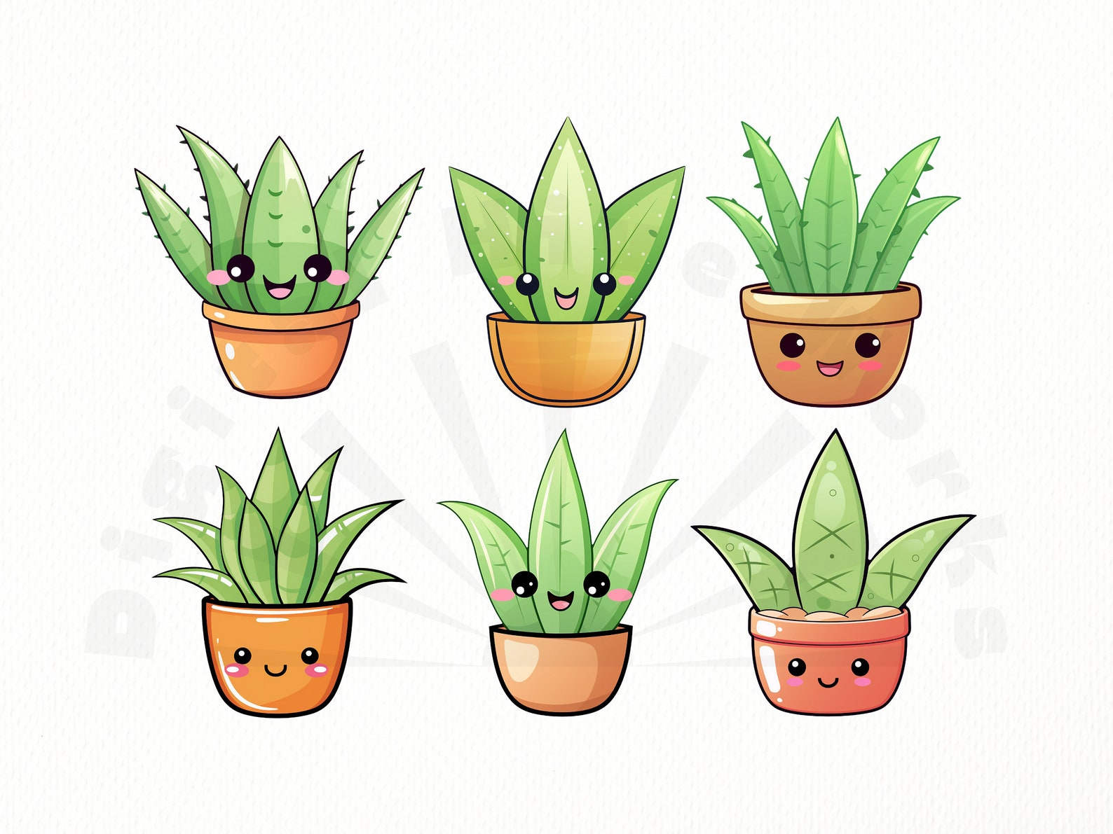 Cute Aloe Vera Clipart Bundle - PNG Format With Transparent Background ...