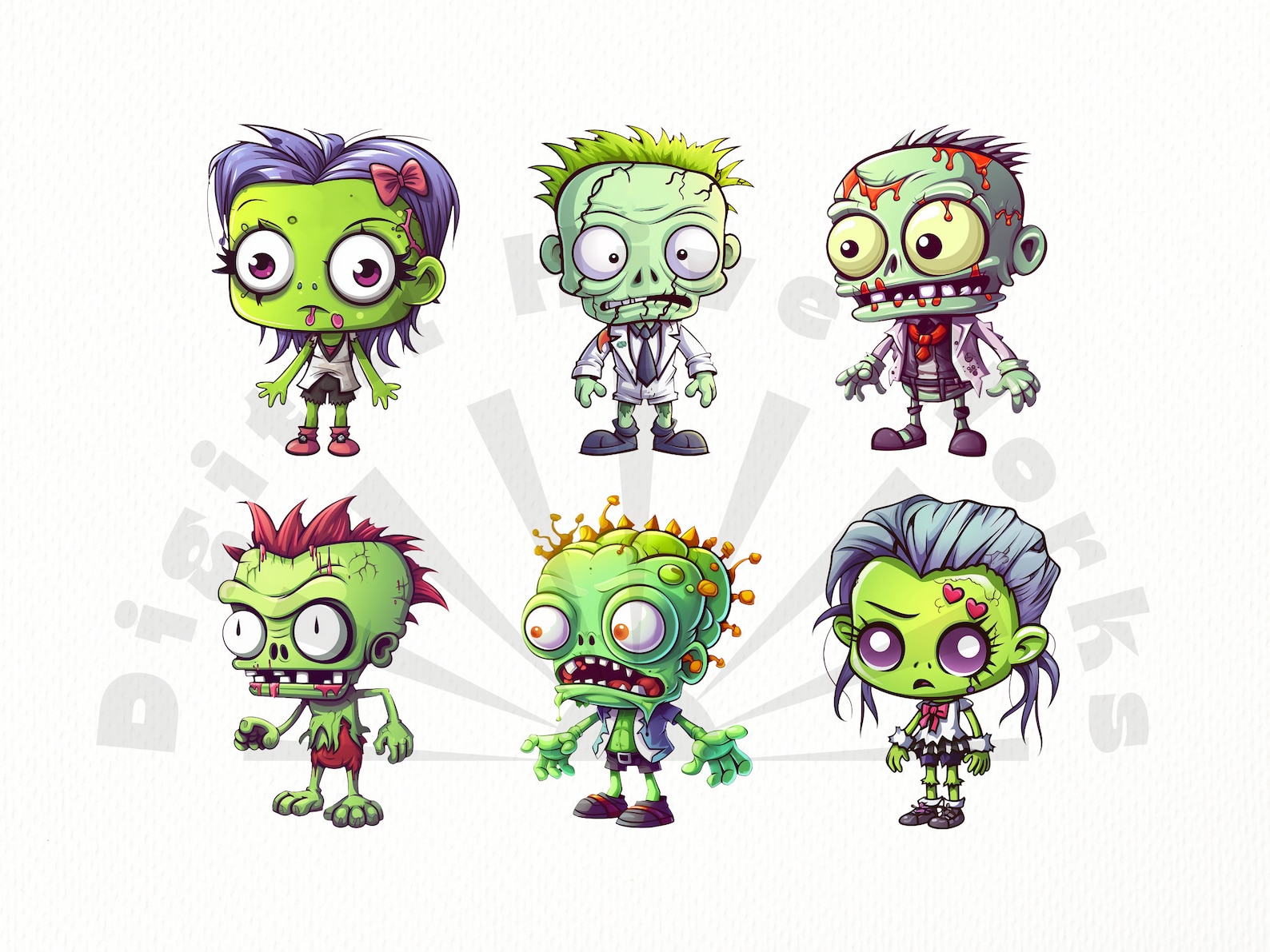 Cute Zombies Clipart Bundle - PNG Format With Transparent Background ...