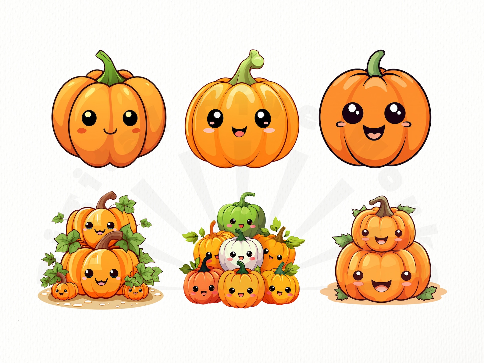 Cute Pumpkins Clipart Bundle High Resolution PNG Cartoon - Etsy