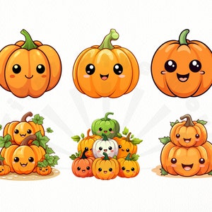 Cute Cartoon Pumpkin Clipart Bundle – Autumn Kawaii PNG (digital ...