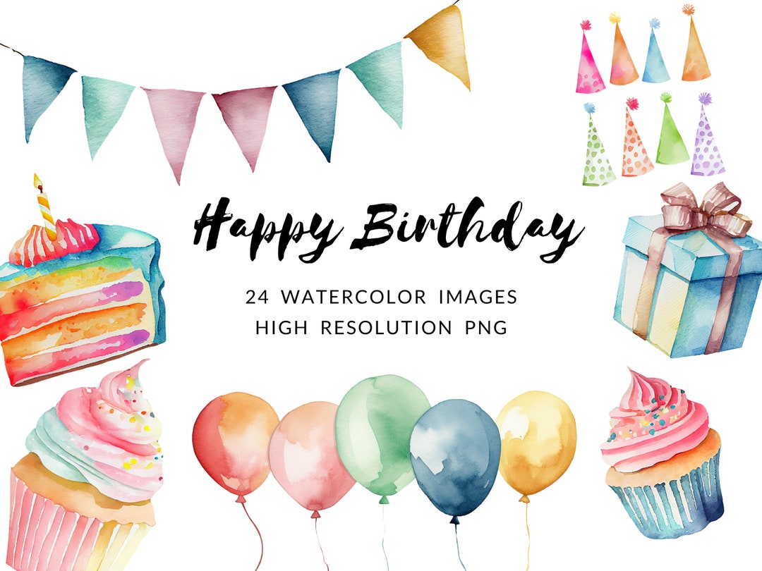 Whimsical Watercolor Birthday Clipart - Children's Party Decorations ...