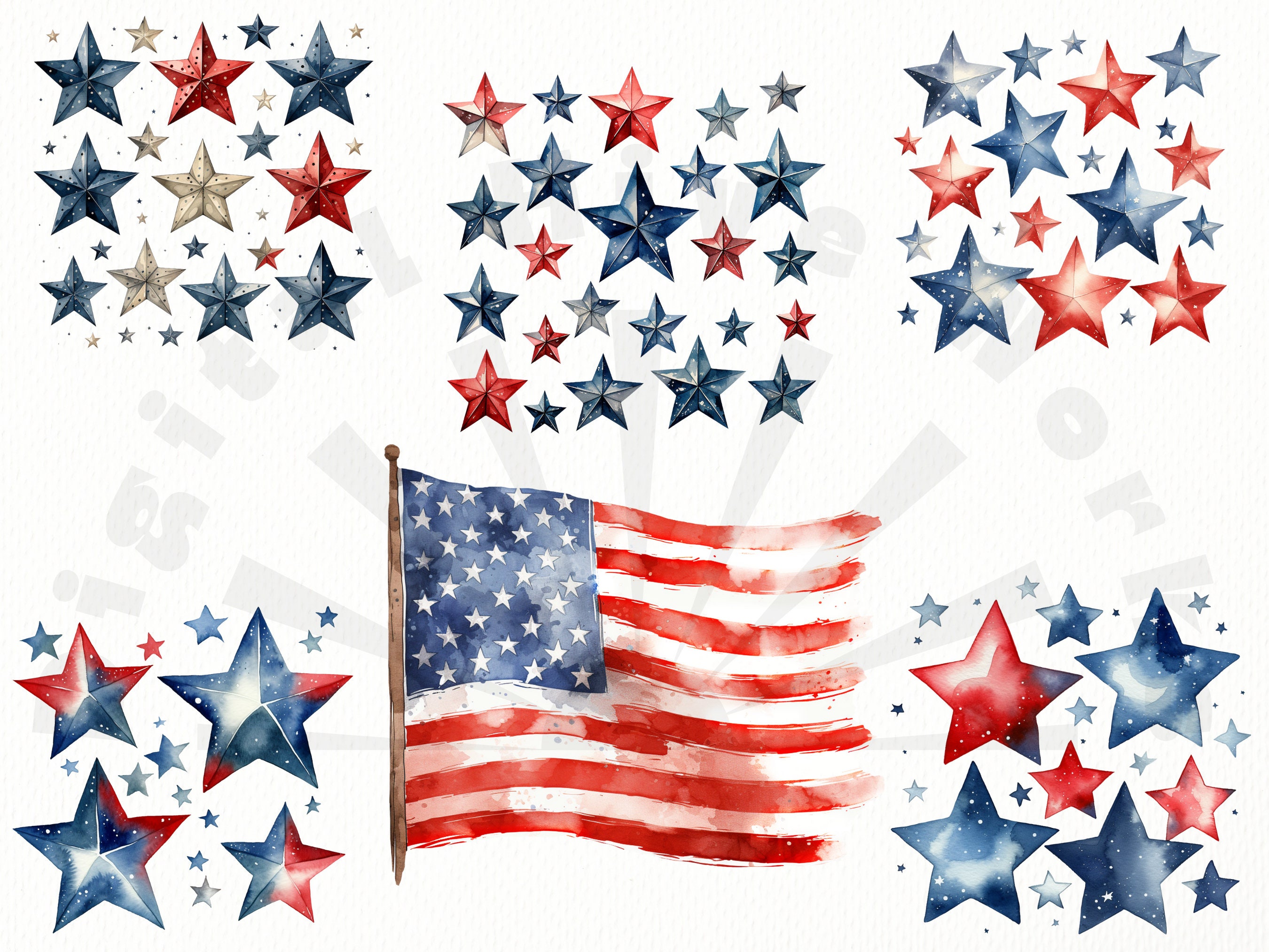 4th of July Watercolor Clipart 60 PNG Images Digital - Etsy