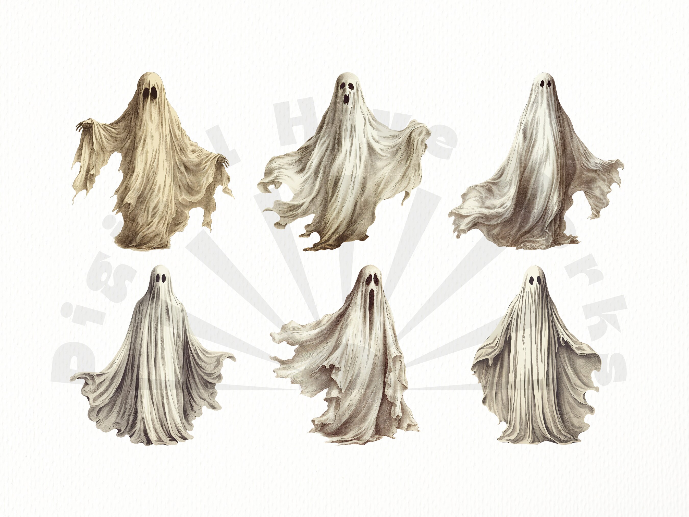 Vintage Ghost Clipart Bundle - PNG Format With Transparent Background ...