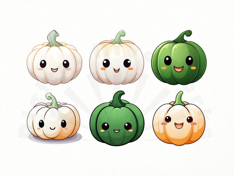 Cute Cartoon Pumpkin Clipart Bundle – Autumn Kawaii PNG (digital ...