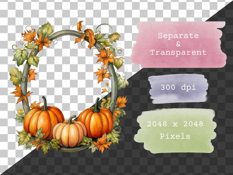 Watercolor Pumpkin Frames Clipart Bundle PNG | Autumn Leaves ...