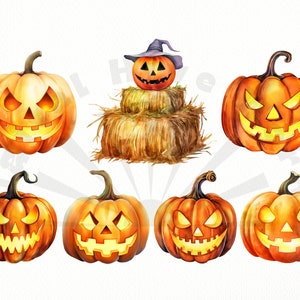 Watercolor Jack O Lanterns Clipart Bundle - PNG Format With Transparent ...