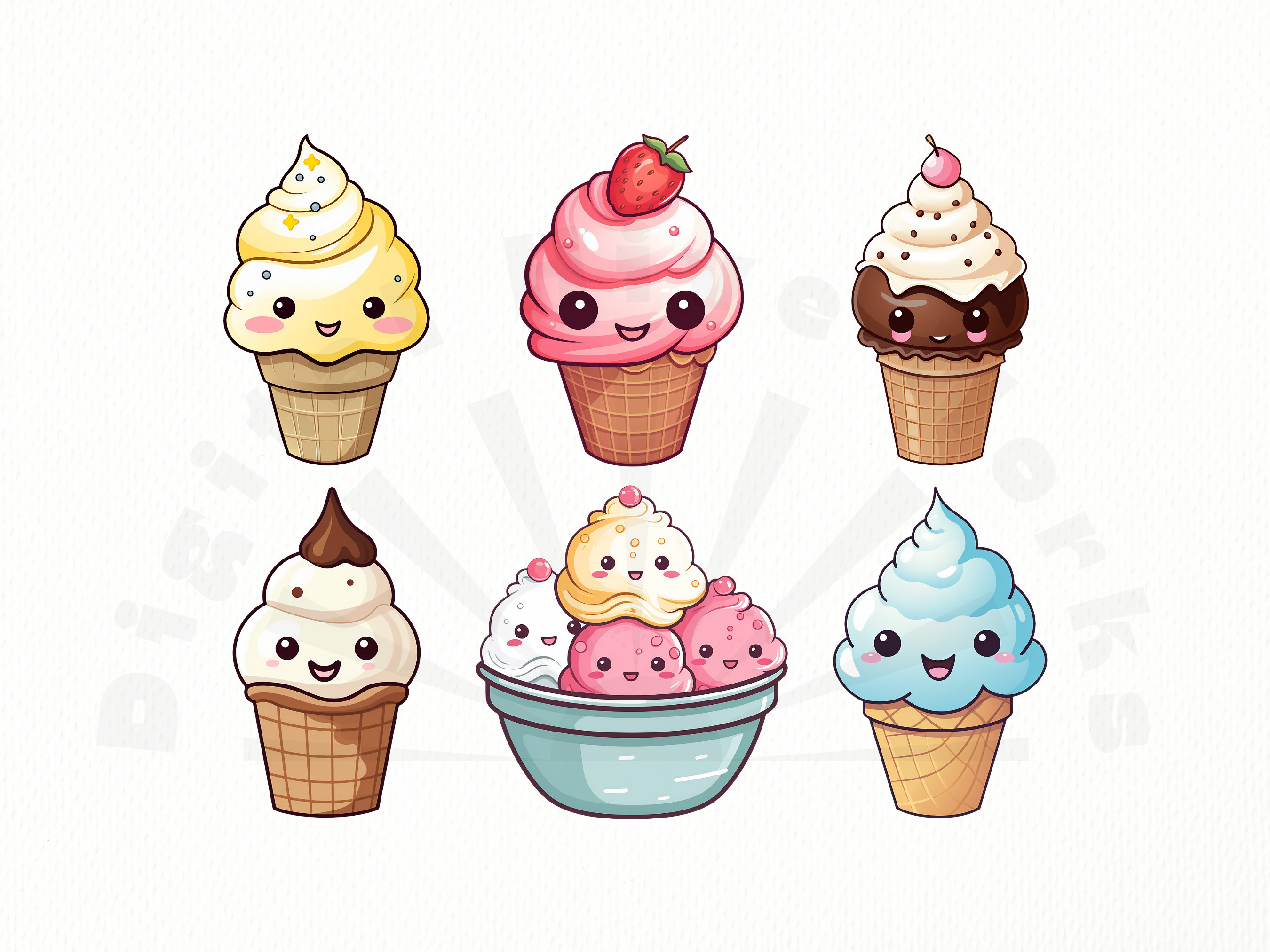 Cute Ice Cream Clipart Bundle PNG Format With Transparent Background ...
