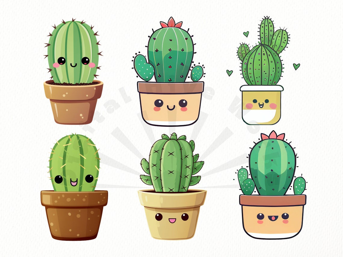 Cute Cactus Clipart - Happy Cactus Clip Art, Kawaii Cactus, Cute Cacti ...
