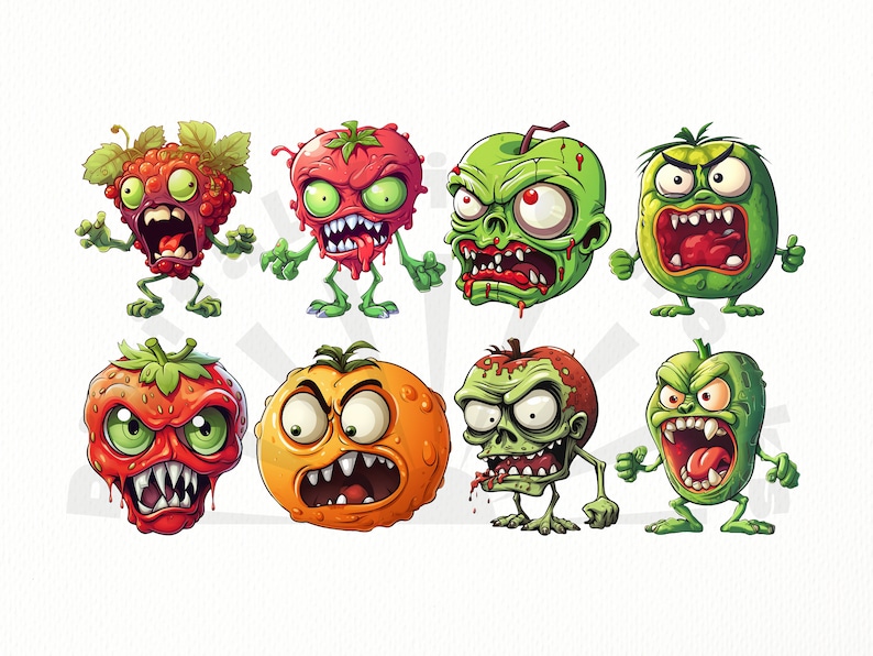 Zombie Fruit Clipart Bundle PNG Format With Transparent - Etsy