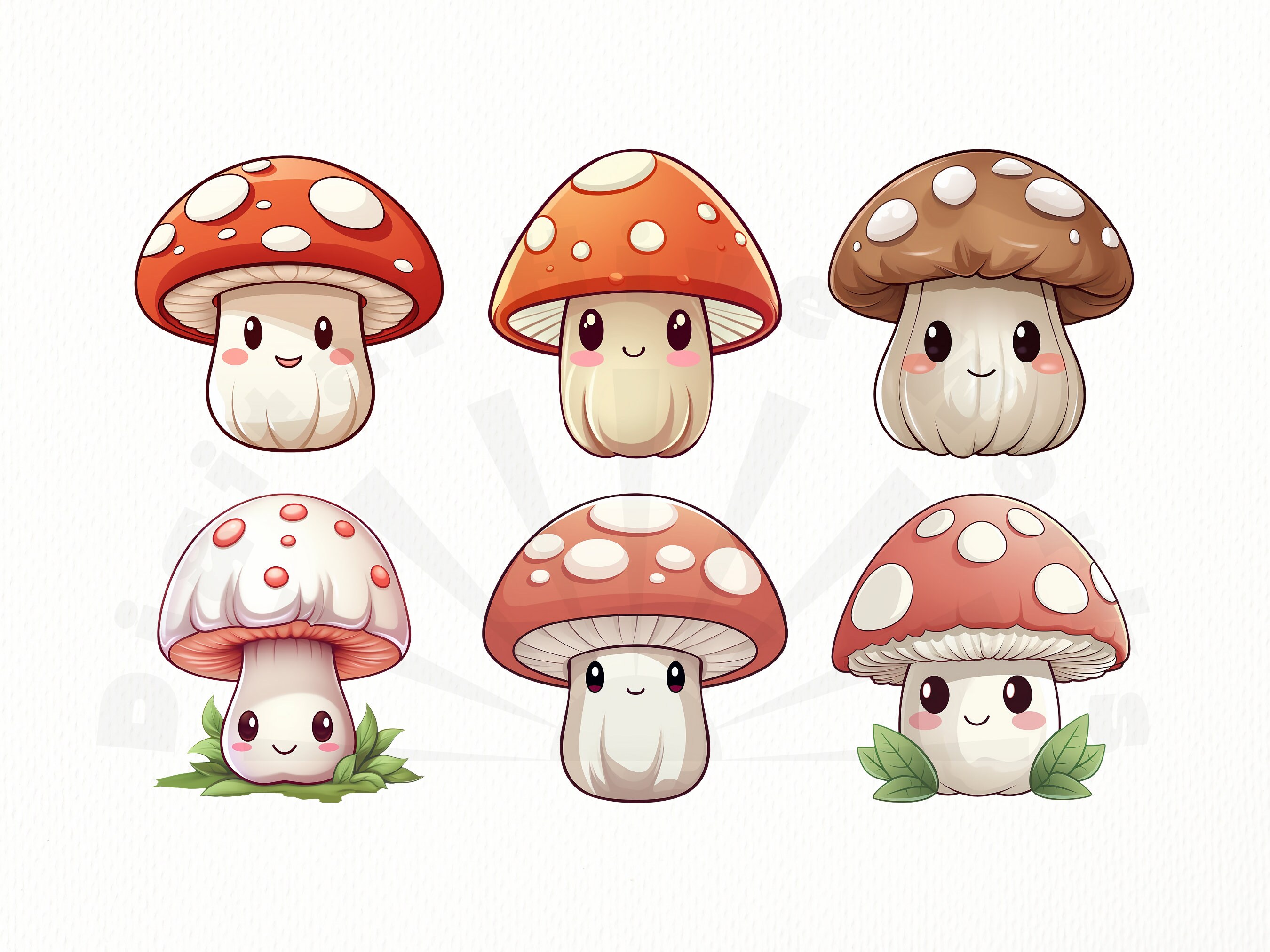 Cute Mushrooms Clipart Bundle Kawaii Cartoon Mushrooms in PNG Format ...