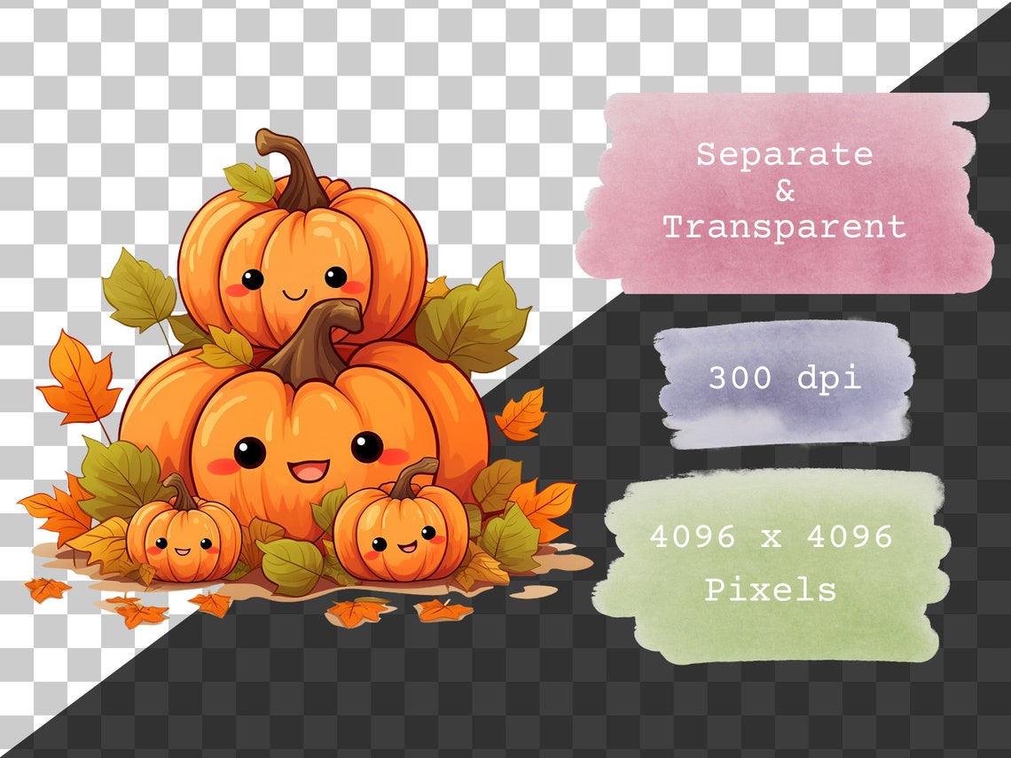 Cute Pumpkins Clipart Bundle High Resolution PNG Cartoon - Etsy