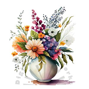 Flowers in Vase Clipart 15 Watercolor JPG Images Digital Download ...