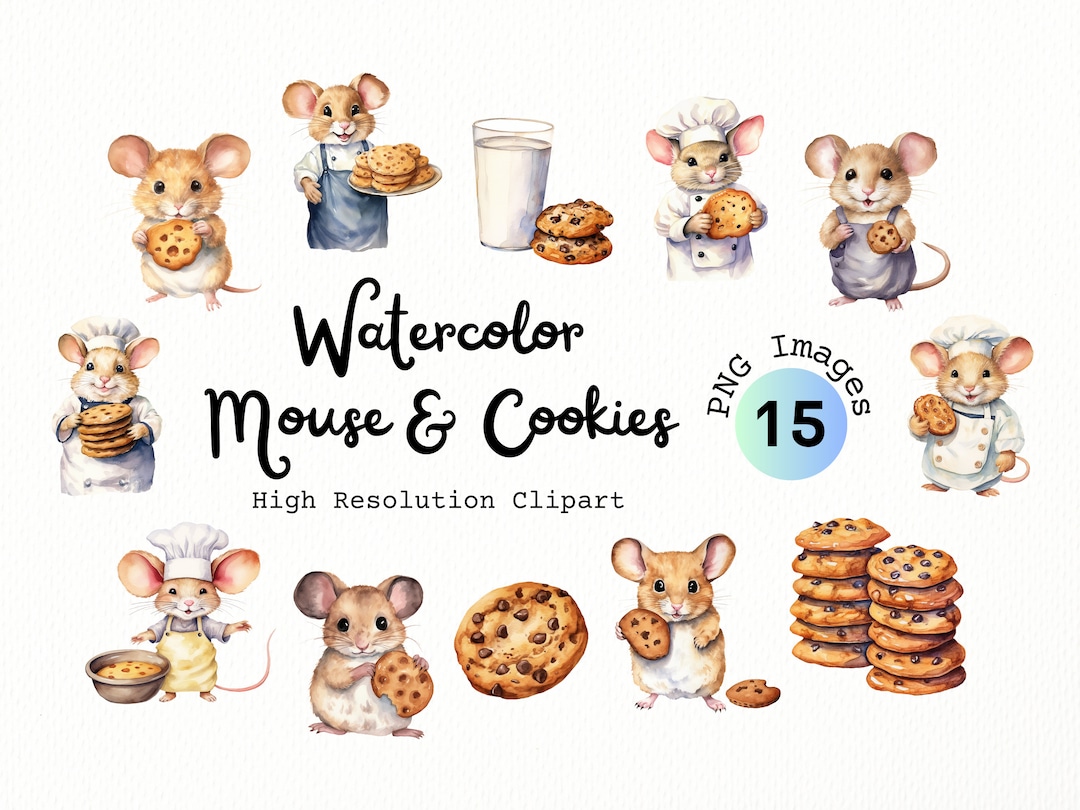 Watercolor Mouse & Cookies Clipart Bundle - PNG Format With Transparent ...
