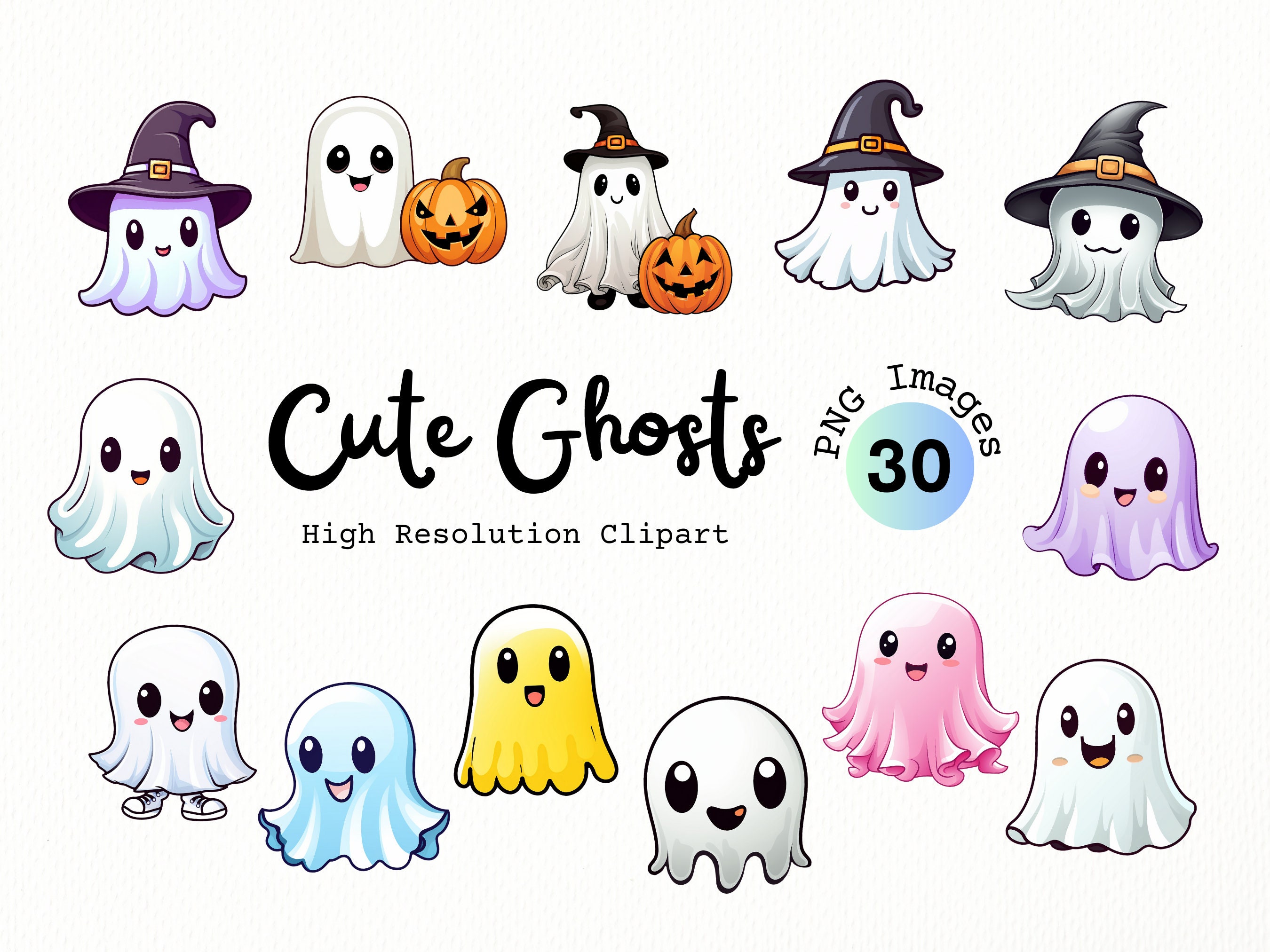Cute Ghosts Clipart Bundle - 30 High-resolution PNG Images ...
