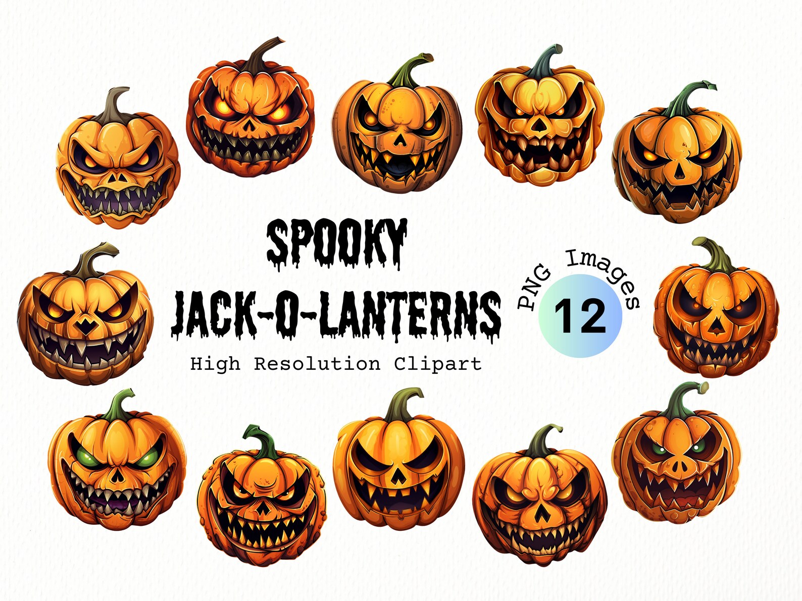 Spooky Jack O Lanterns Clipart Bundle PNG Format With - Etsy