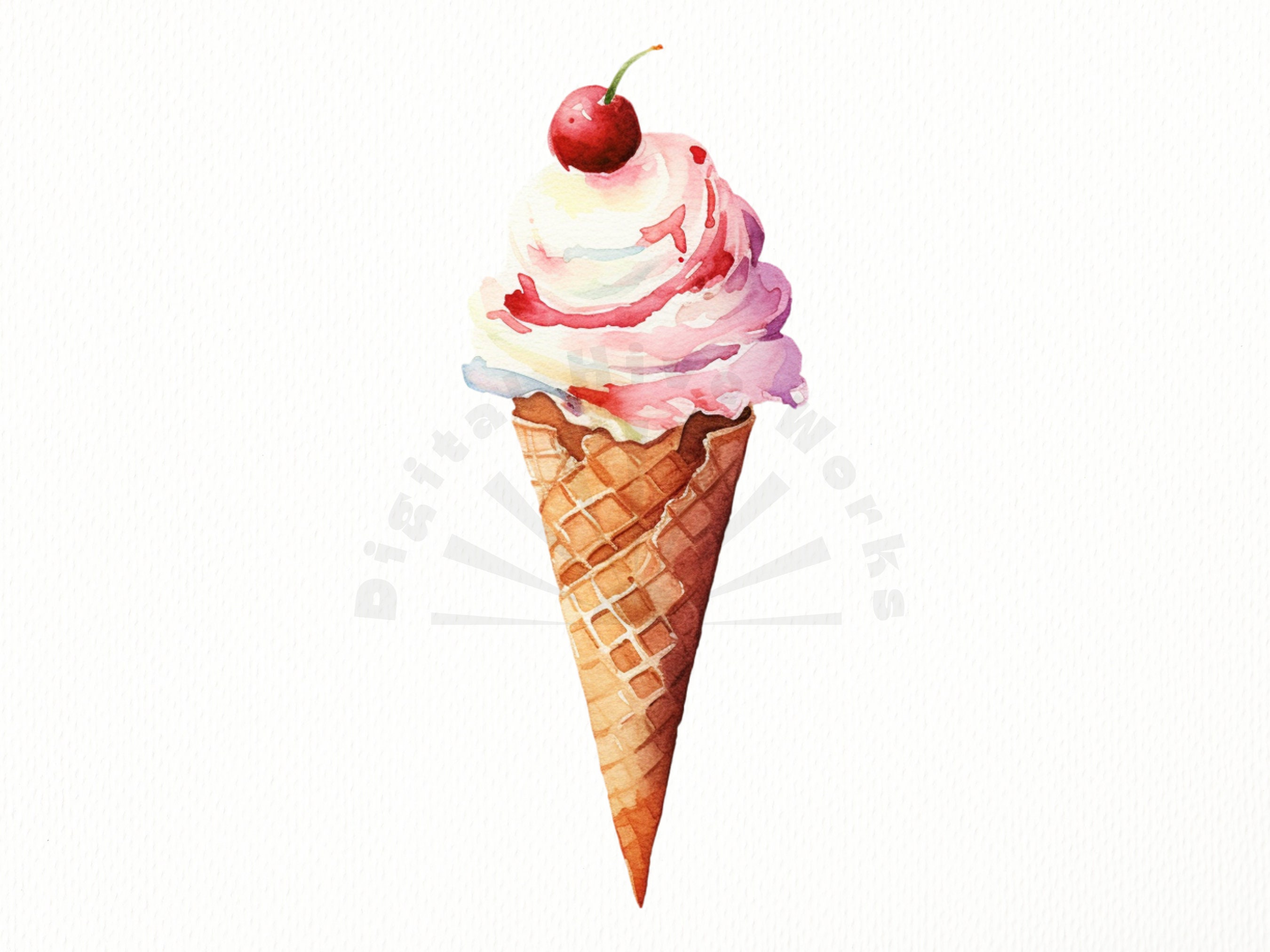 Watercolor Ice Cream Clipart Bundle 12 Transparent PNG Images Instant ...