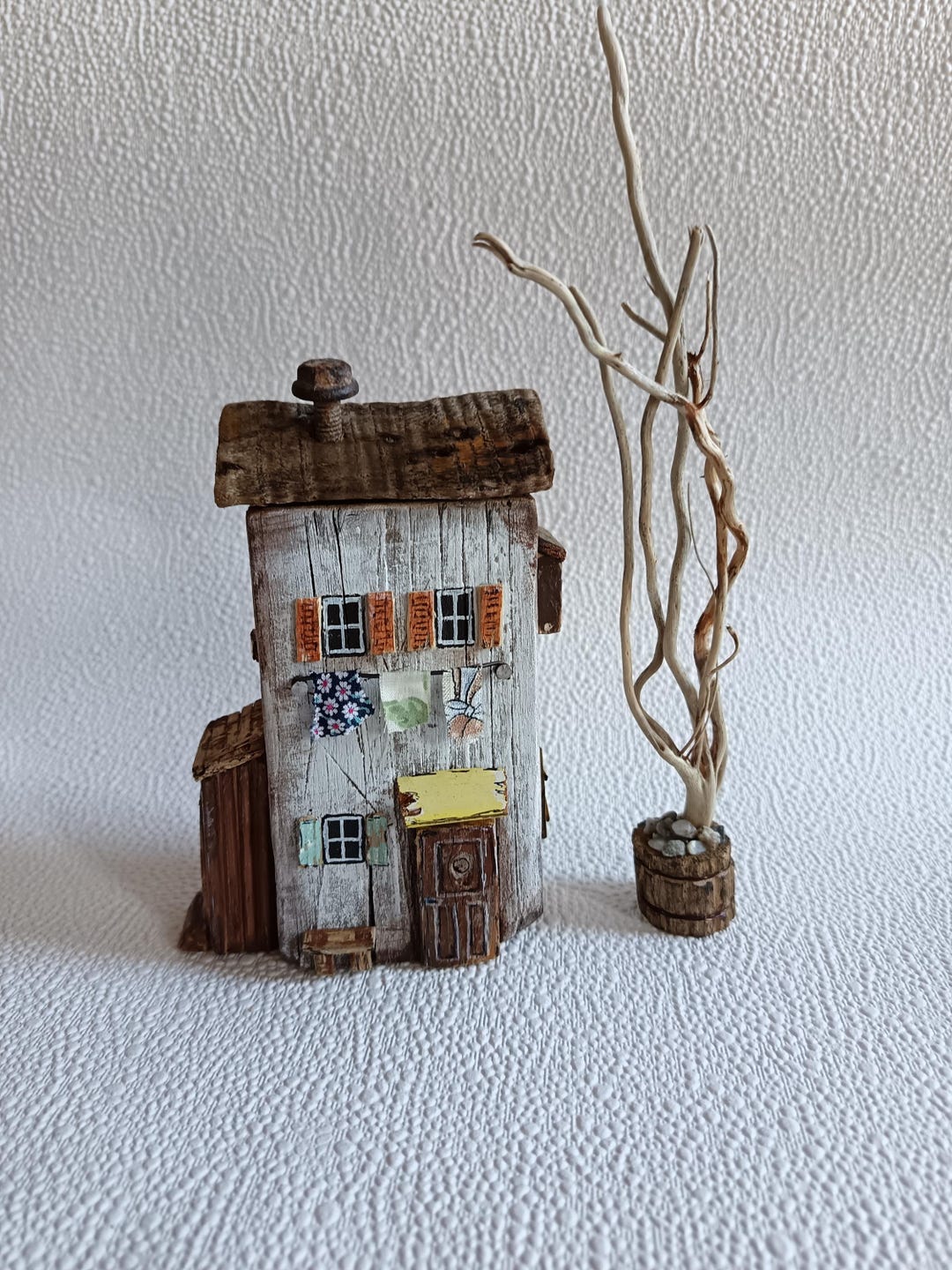 A Beached Wooden Cottage With a Tree, Rustic Country House, Home ...