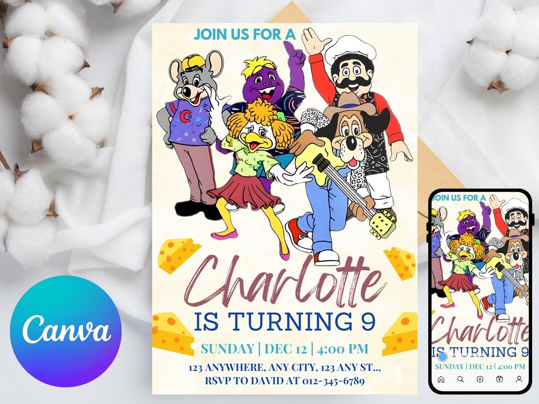Editable Chuck E Cheese Birthday Invitation Template | Chuck Evite ...