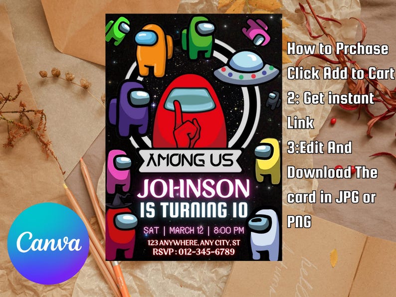 Among Us Invitation Birthday Invitation | Kids Birthday Invitation ...