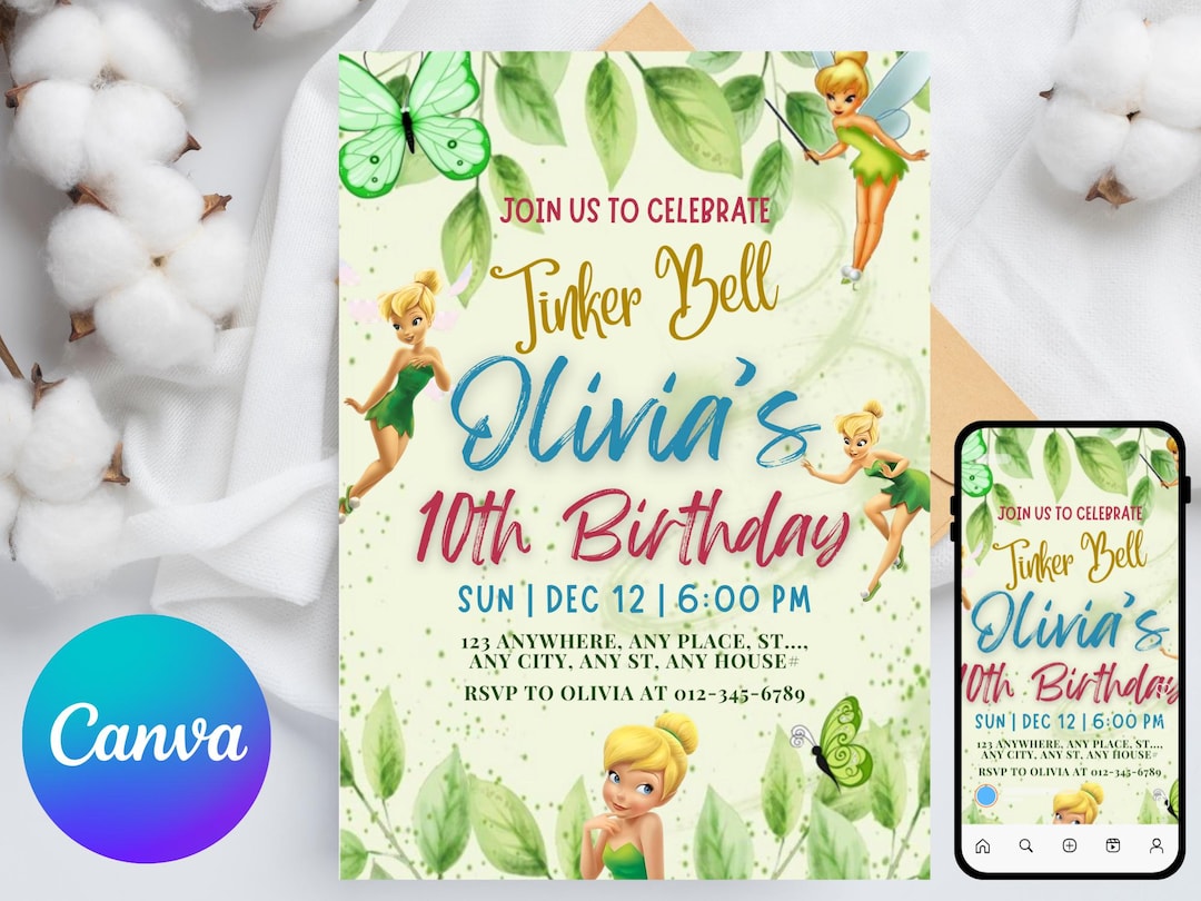 Tinkerbell Birthday Invitation, Fairy Tinker Bell Birthday Party ...