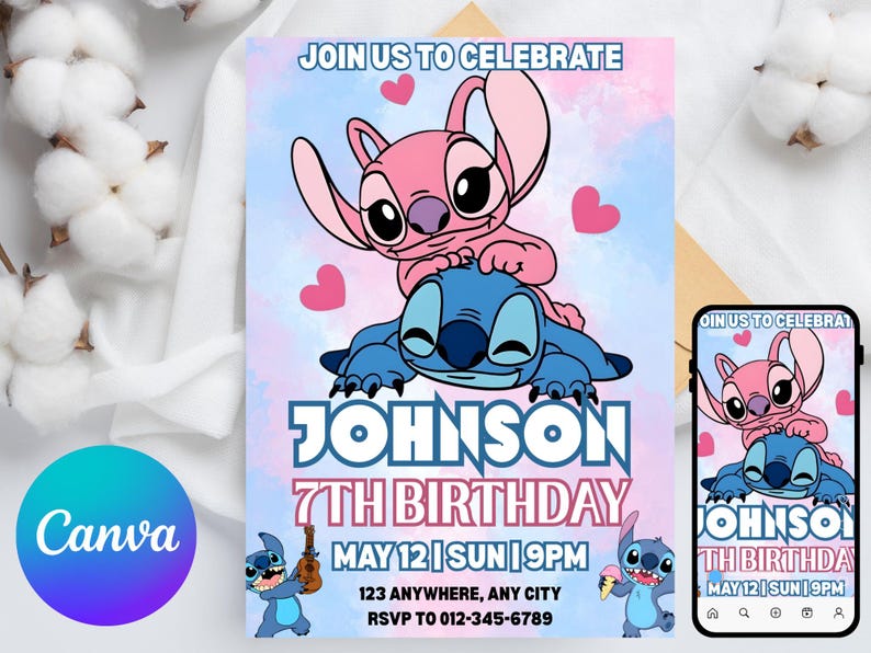 Stitch Birthday Invitation | Editable & Printable Template | Cute ...