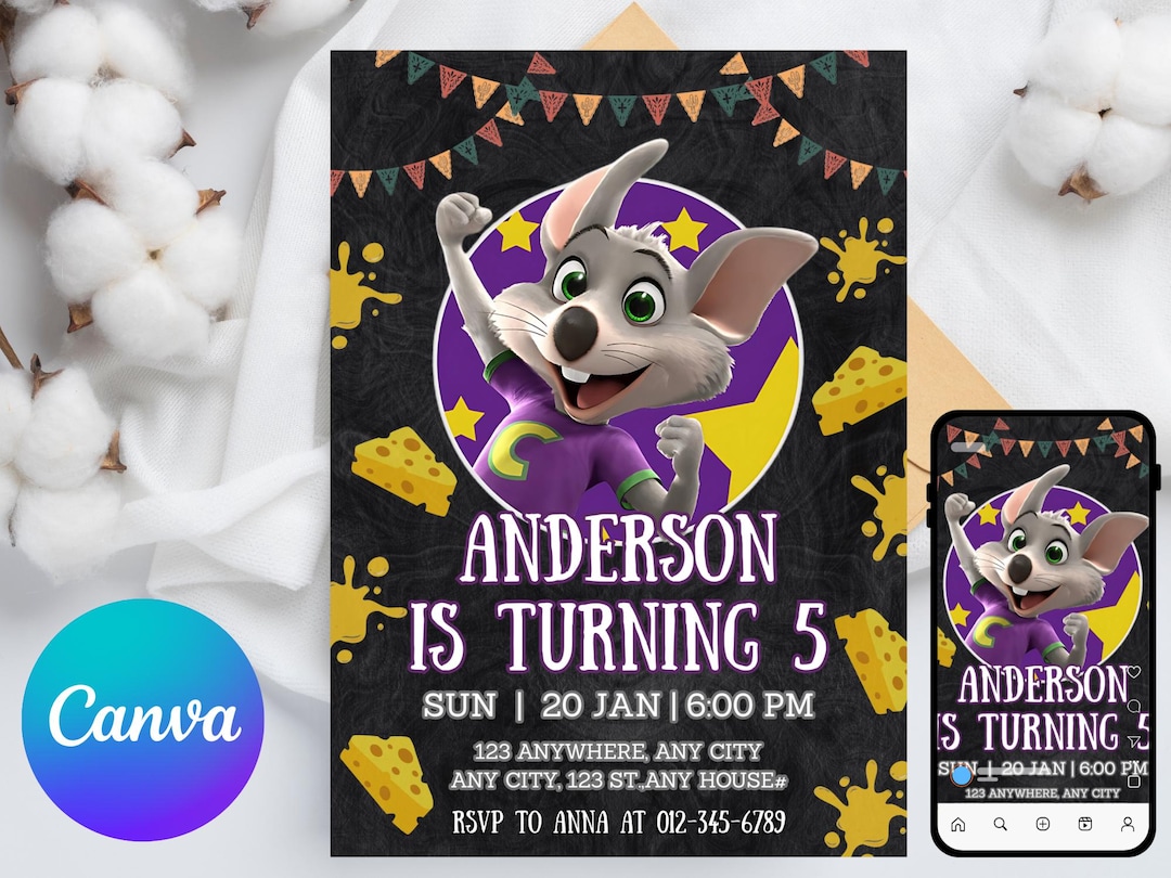 Editable Chuck E Cheese Birthday Invitation Template | Chuck Evite ...