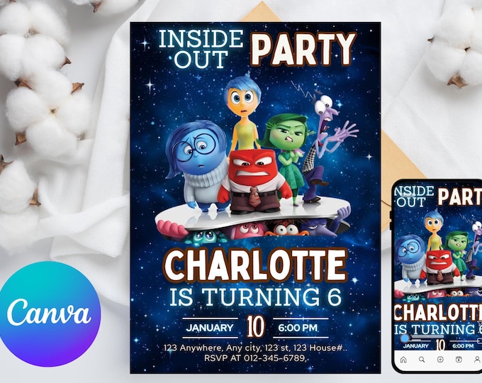 Inside Out 2 Birthday Invitation: Editable Canva Template (5x7, Video ...