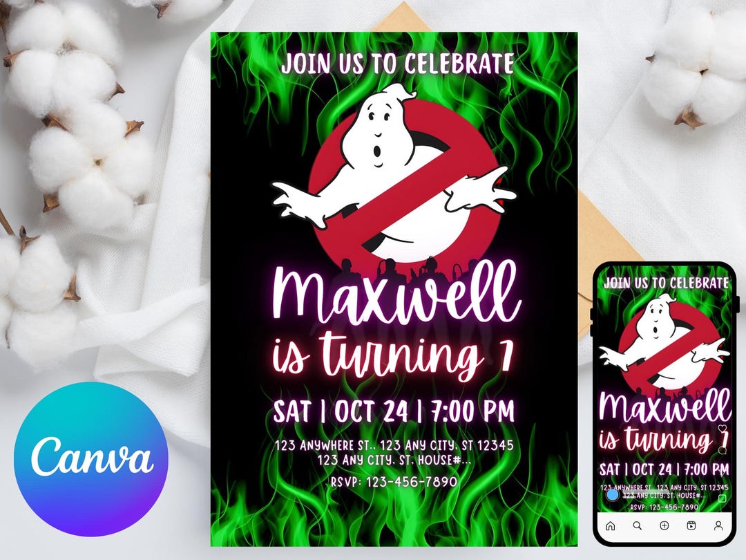 Editable Ghostbusters Birthday Invitation | Printable Ghostbusters ...