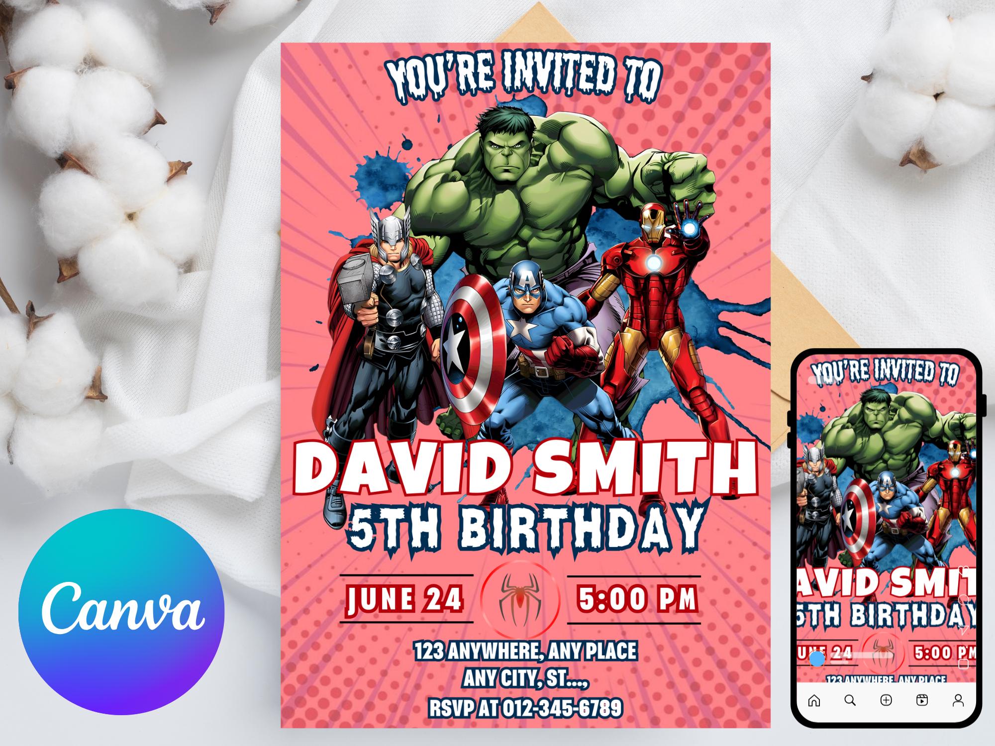 Editable Superheroes Birthday Invitation Template, Hulk Birthday ...