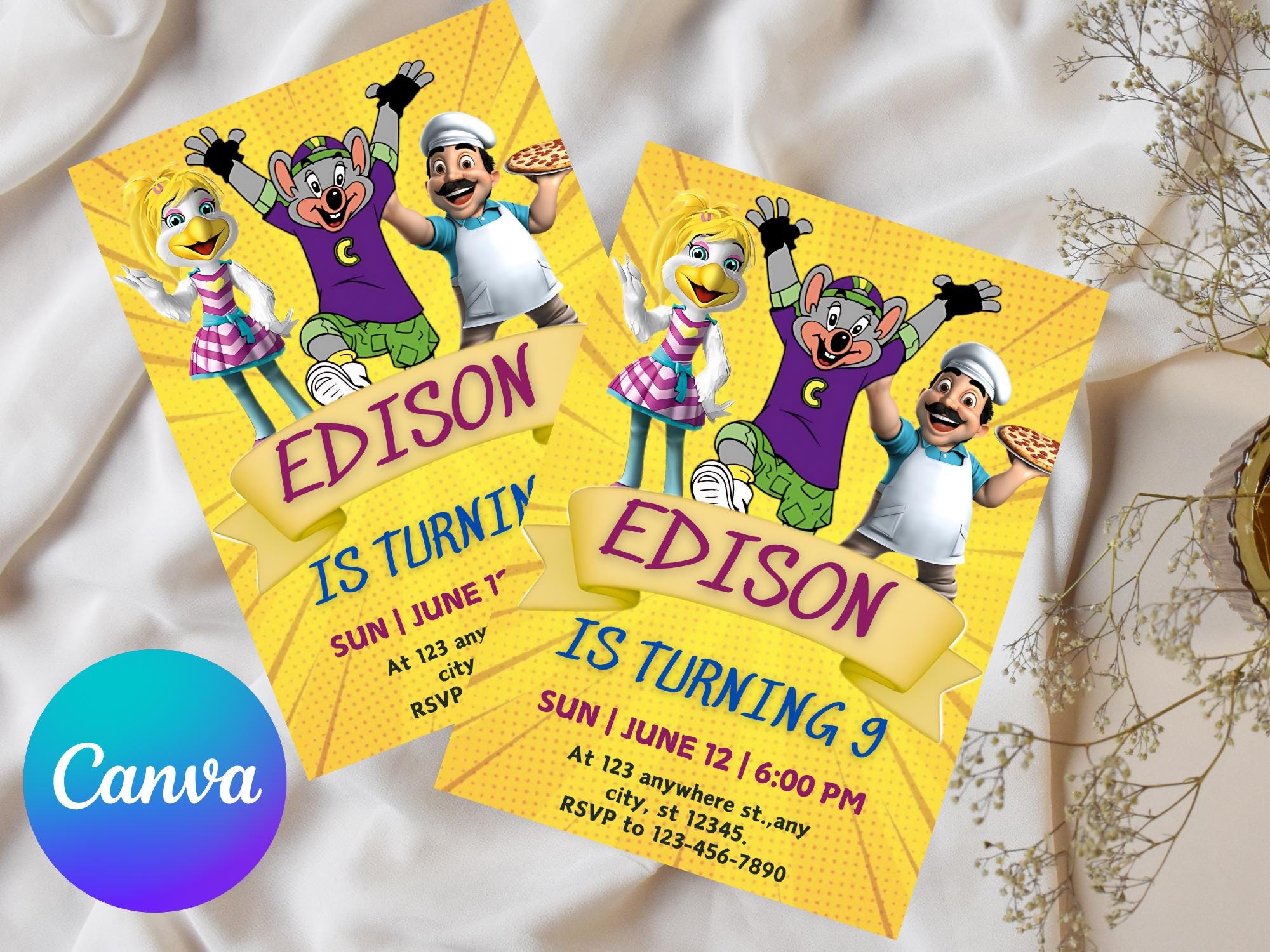 Editable Chuck E Cheese Birthday Invitation Template | Chuck Evite ...