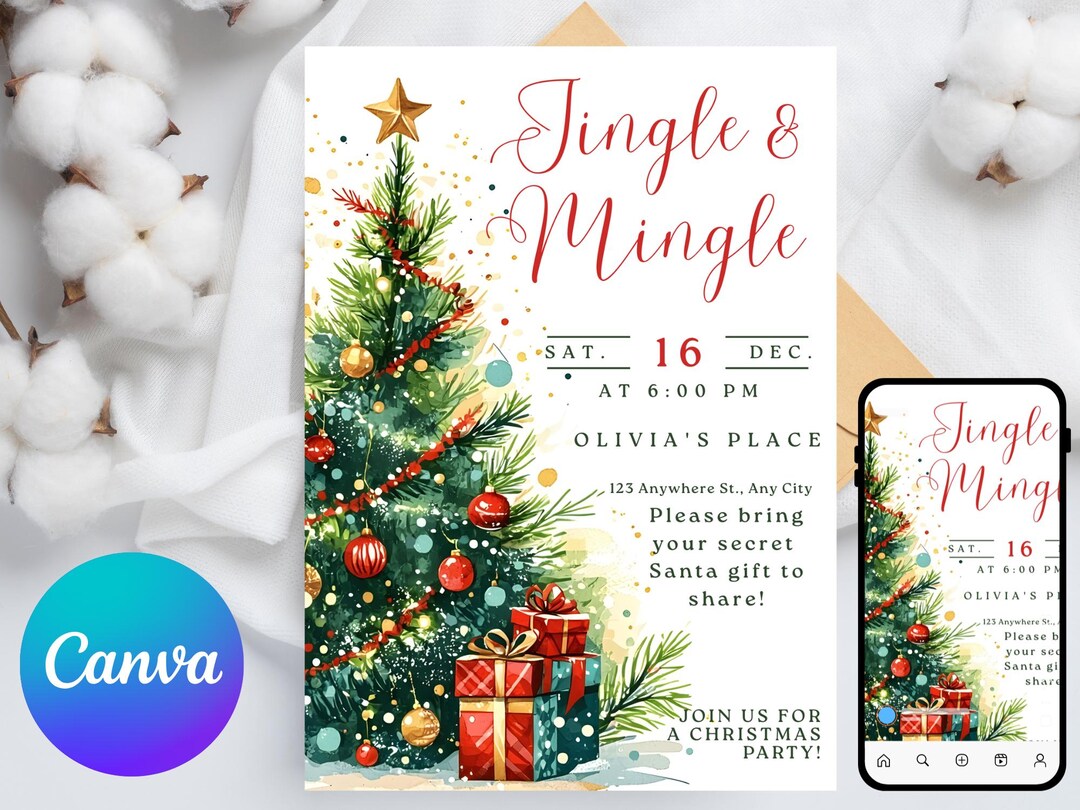 Jingle and Migle Christmas Party Invitation Kids Holiday Santa Hat Oh ...