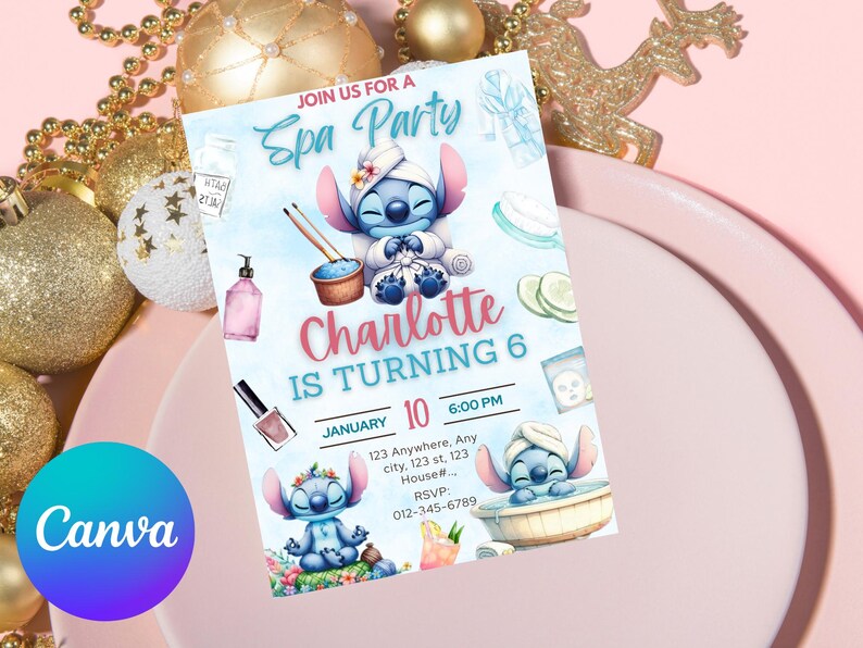 Personalized Stitch Spa Party Invitation, Stitch Birthday Spa Party ...