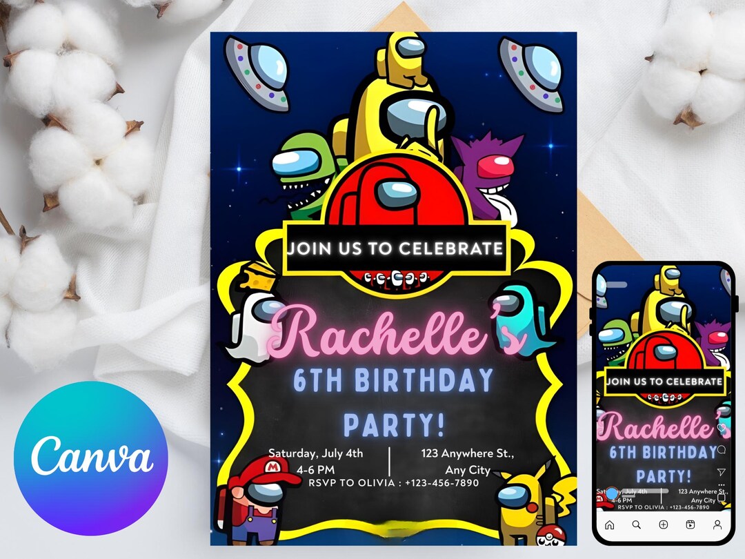 Among Us Invitation Birthday Invitation | Kids Birthday Invitation ...