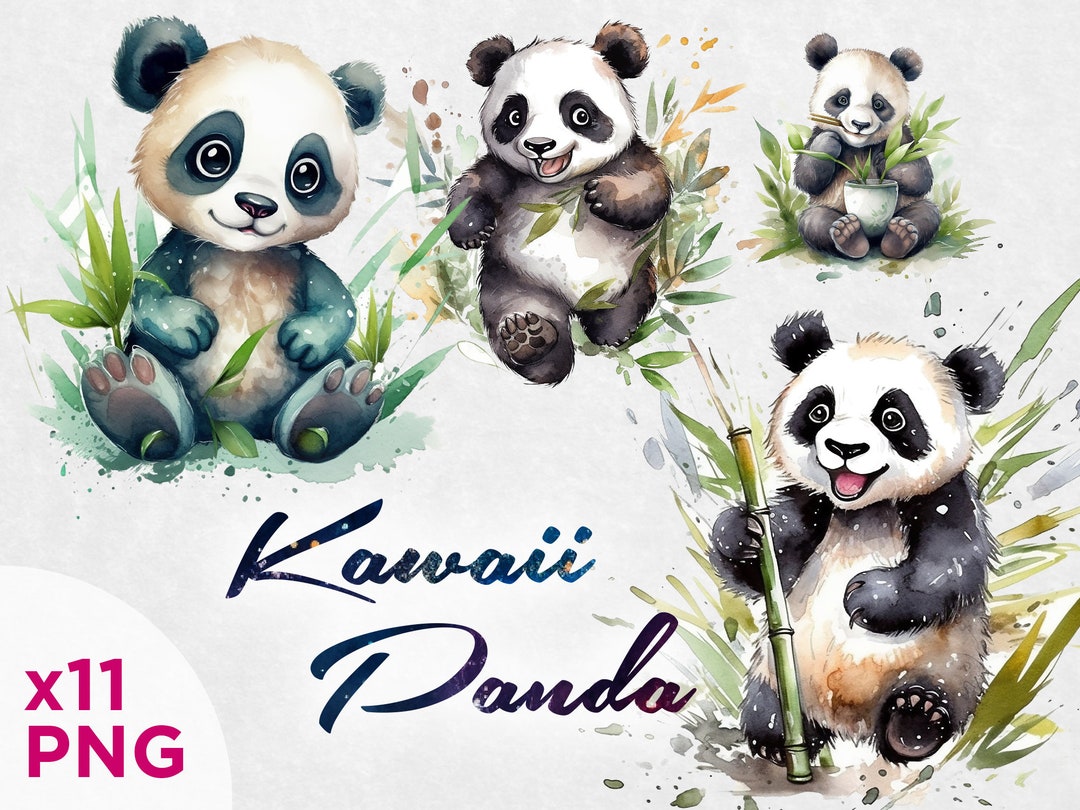 Watercolour Kawaii Panda Clipart Floral Fantasy PNG Digital Image ...
